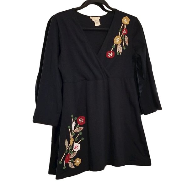 Caite | Tops | Caite Black Floral Embroidered Tunic Size Small | Poshmark